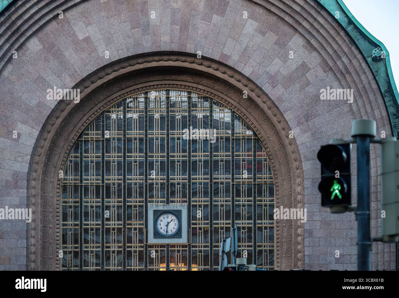 Clock on facade of Helsinki Central Railway Station building Stock ...