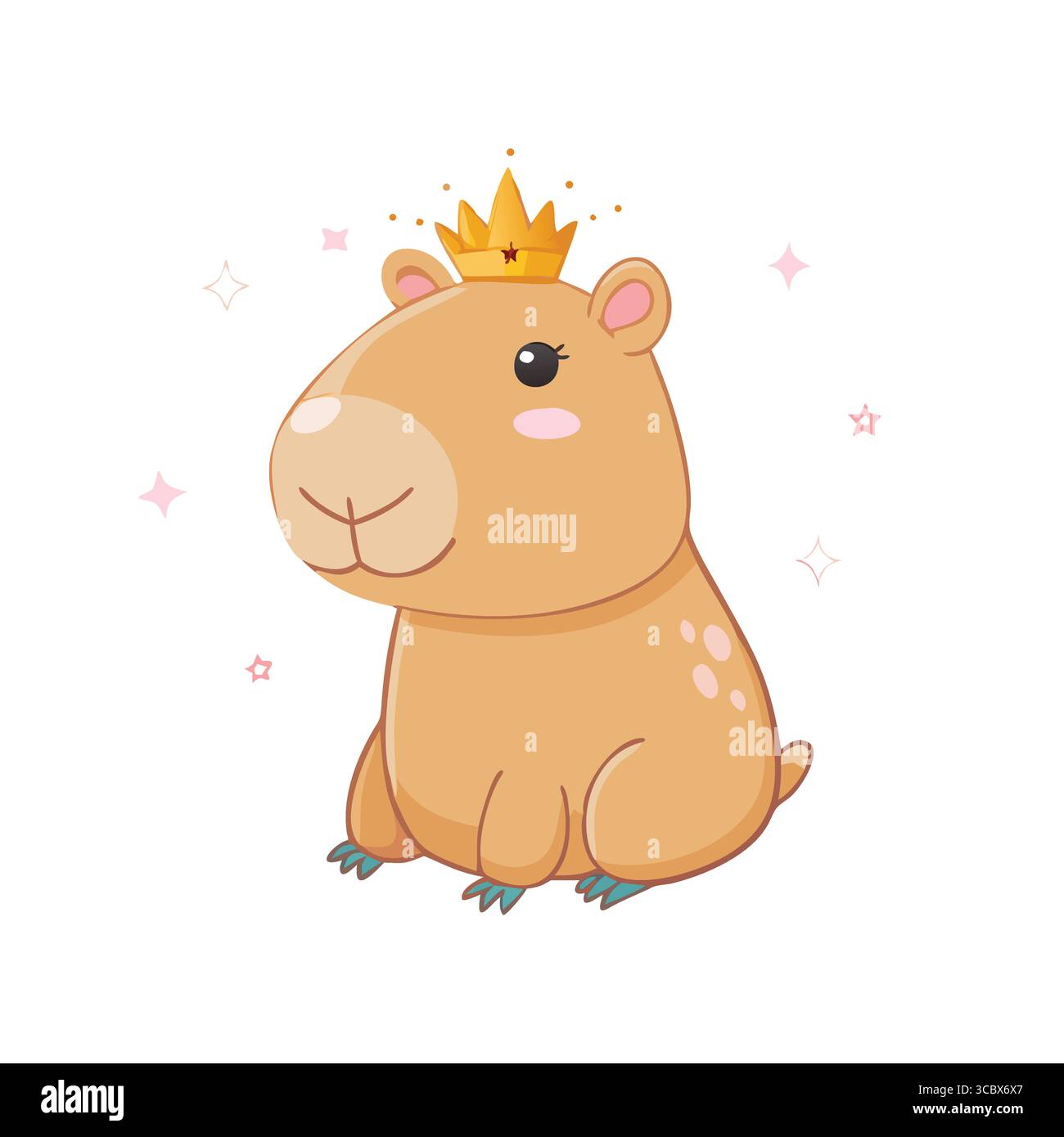 Adorable Cartoon Capybara with Crown and Sparkles Stock Vector Image ...