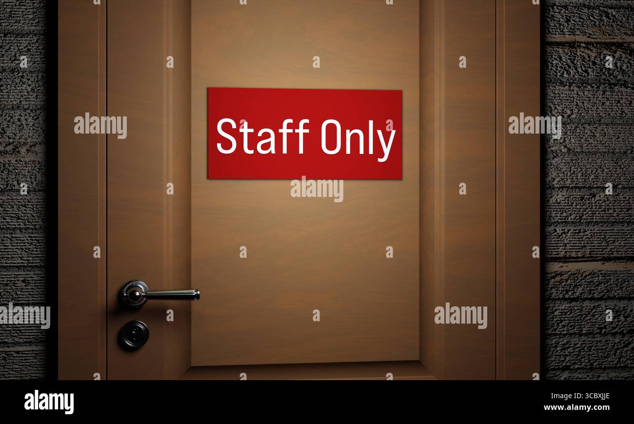 Staff only room sign. Staff only room sign.. White door with a plate ...