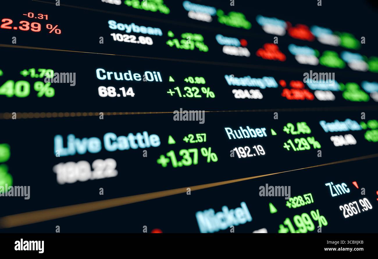 Commodity exchange screen, ticker board with prices. Commodity exchange ...