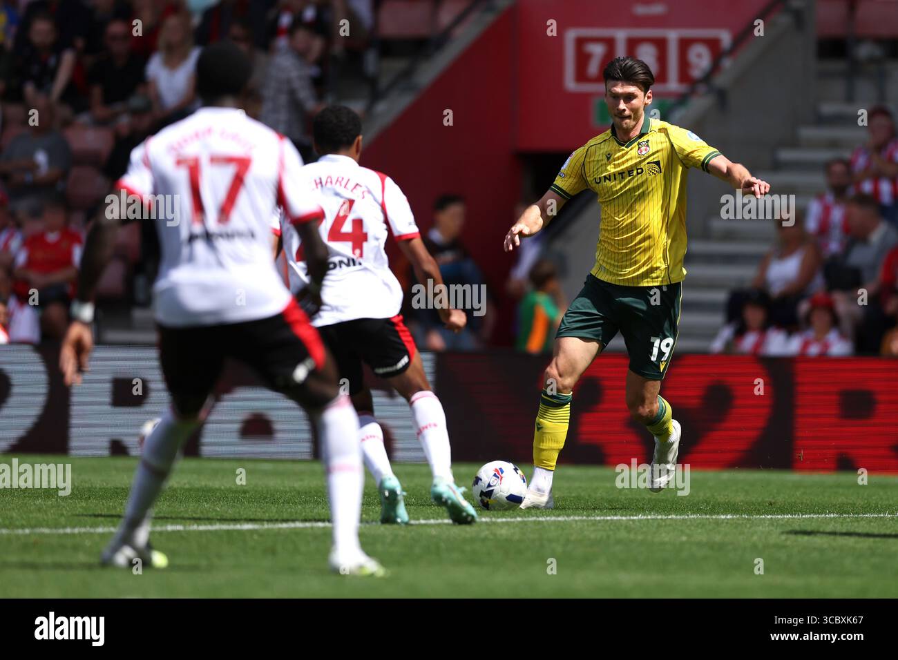Wrexham's Kieffer Moore (right) in action during the Sky Bet ...