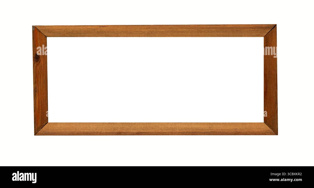Vintage old retro wooden rectangular frame isolated on white background ...