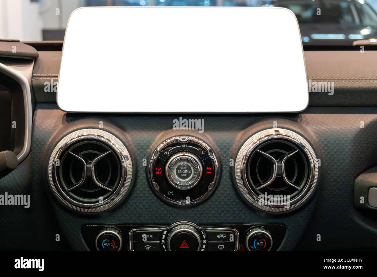 Car interior background. Multimedia touchscreen system in a modern ...
