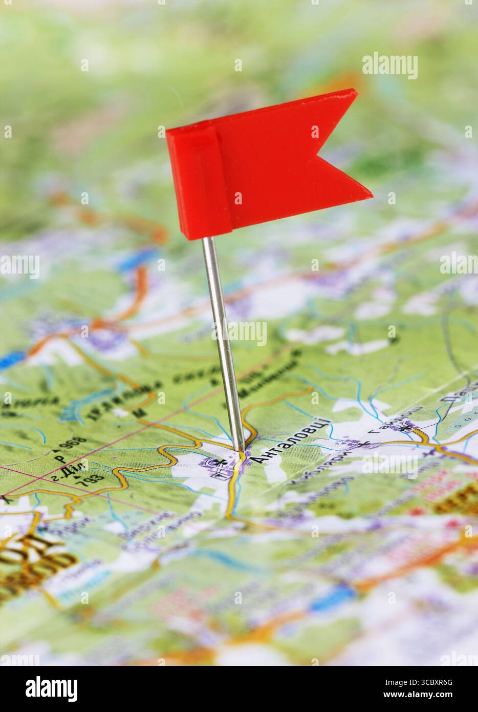 Push pin in a map, close up Stock Photo - Alamy