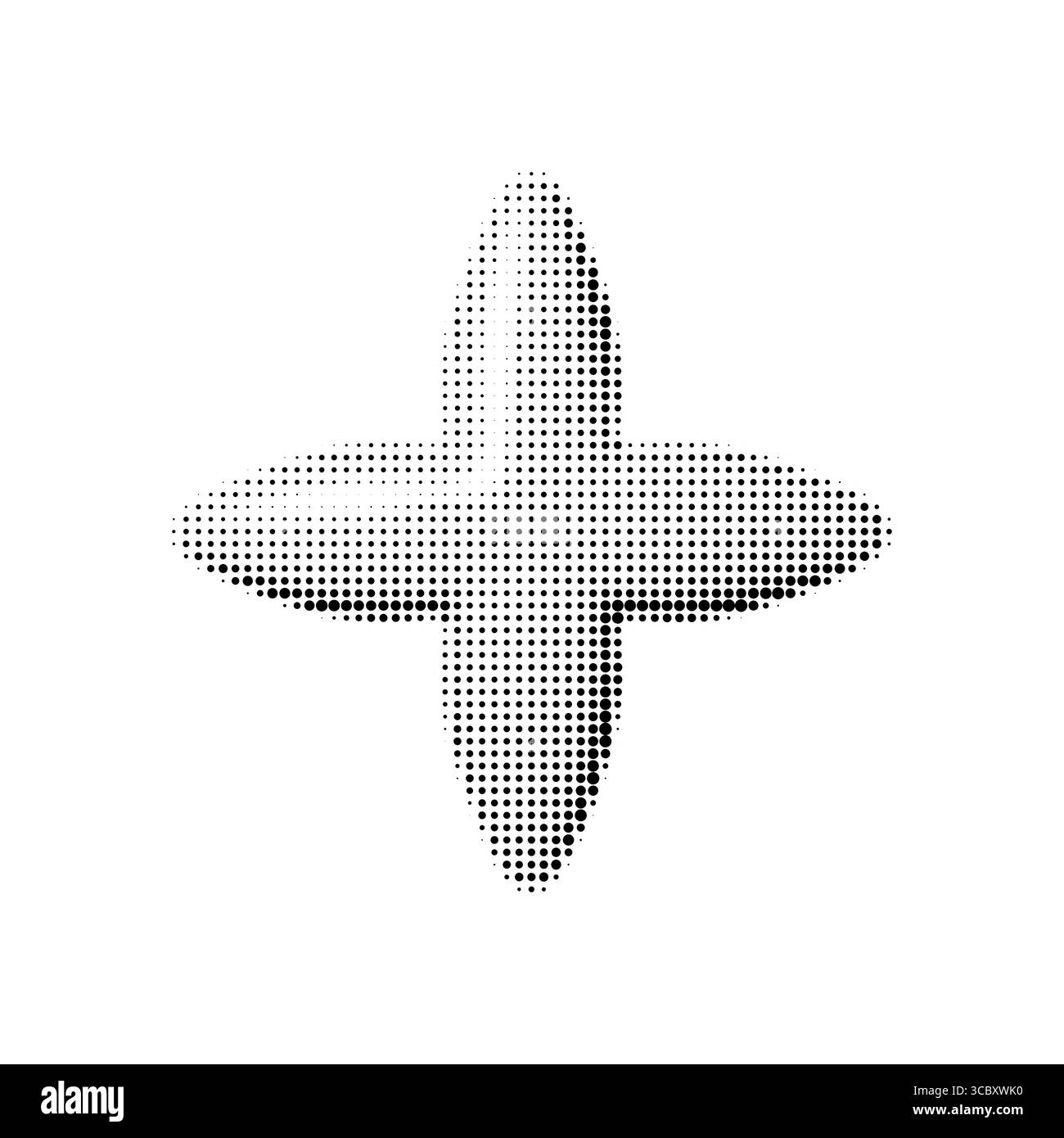 Abstract 3D cross shape with rounded edges and halftone texture. Modern ...