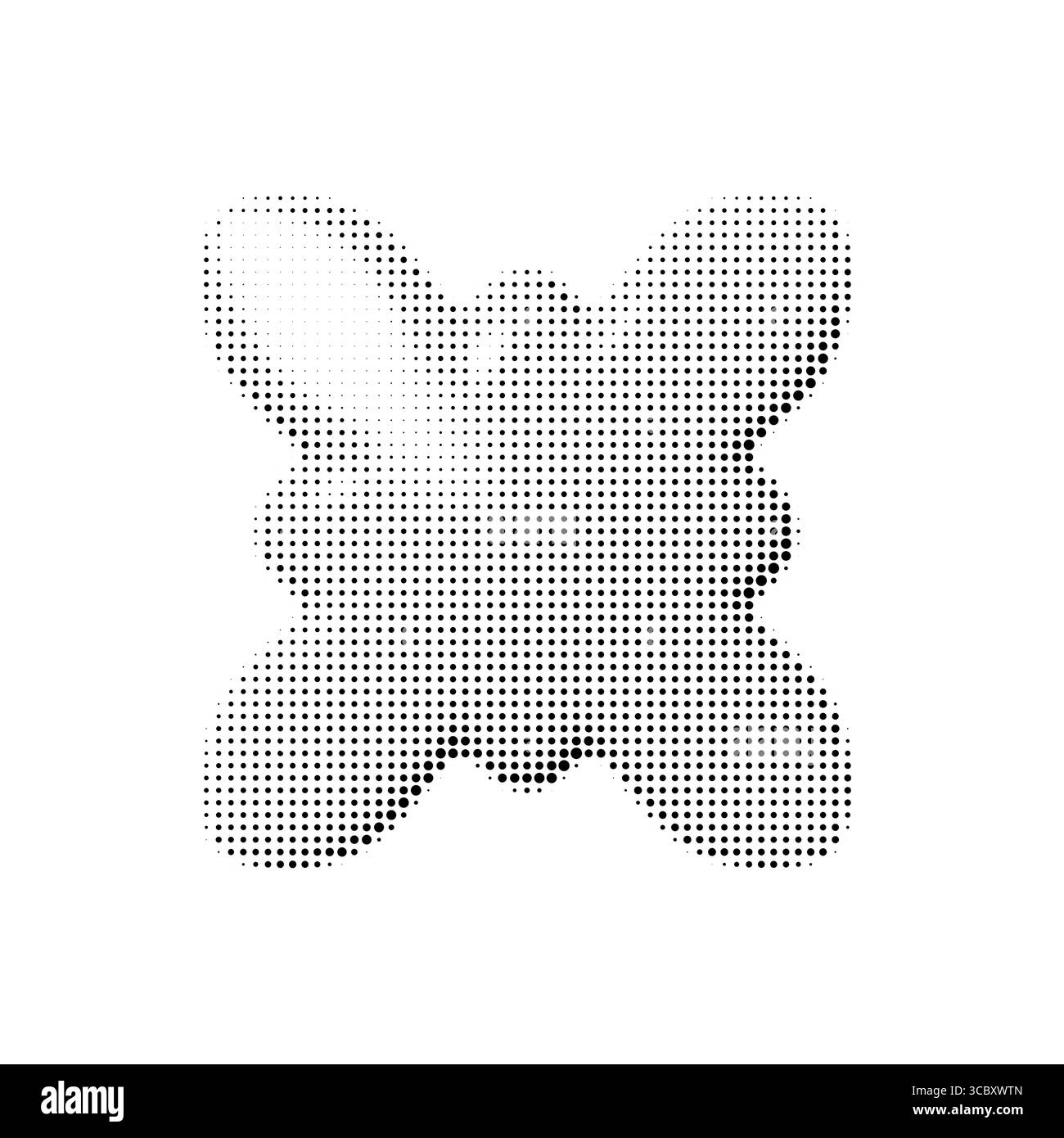 Abstract 3D blob shape with rounded petal-like edges. Halftone texture ...