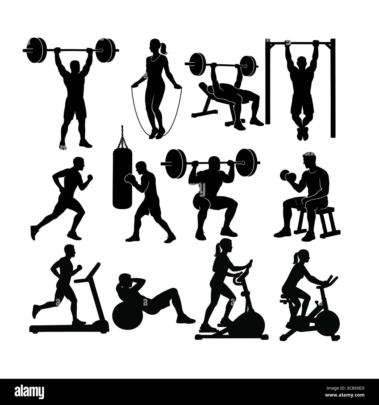 Healthy lifestyle fitness symbols Black and White Stock Photos & Images ...