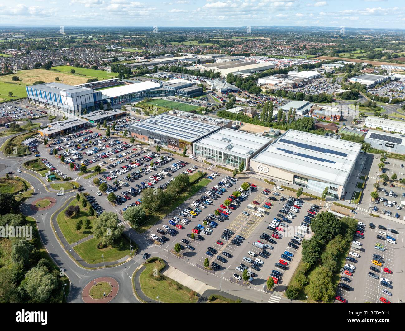 Aerial view of Vangarde Shopping Park, York Stock Photo - Alamy
