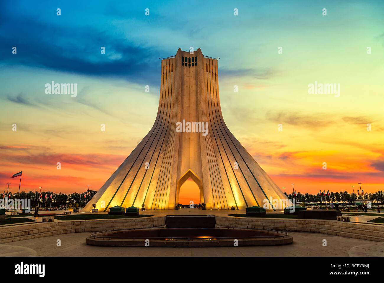 Sunset view of Azadi Tower Freedom Tower in Tehran, Iran Stock Photo ...