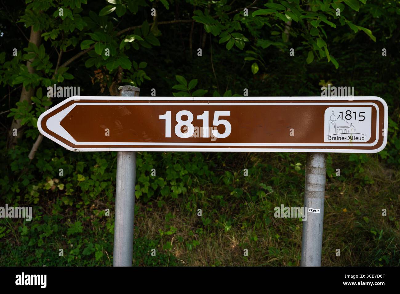 The 1815 sign to the museum of Napoleon Bonaparte in Waterloo, Walloon ...