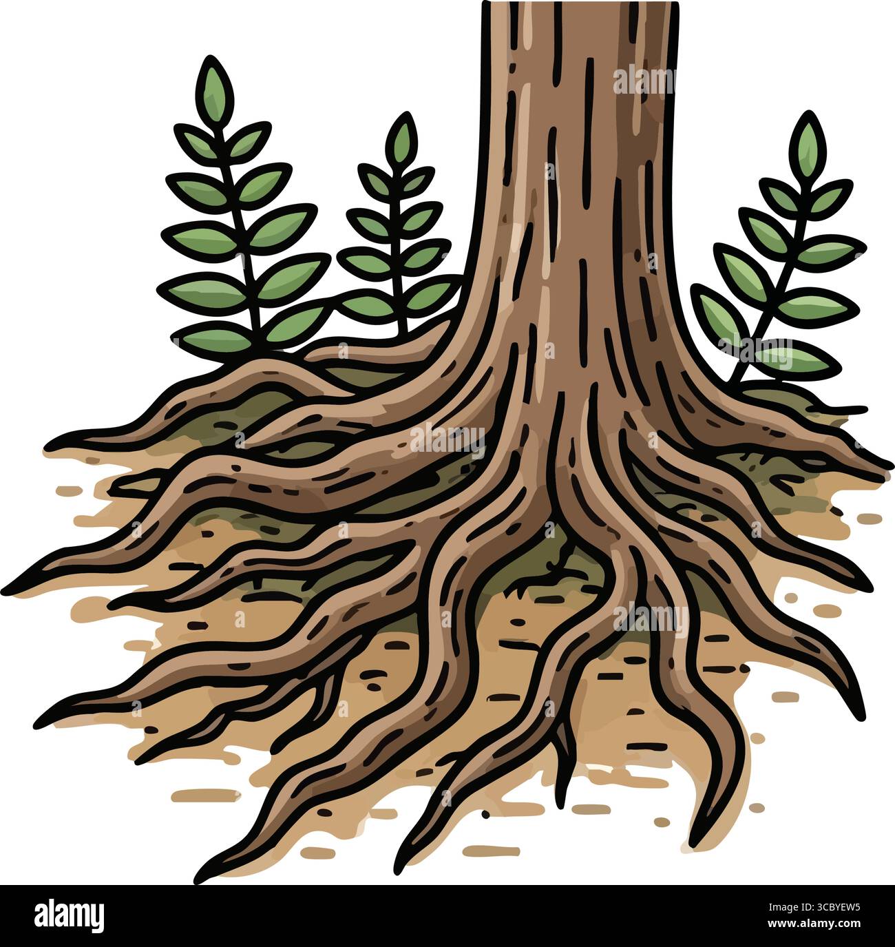 Powerful Tree Roots Grounded Art. Vibrant graphic showcasing a ...