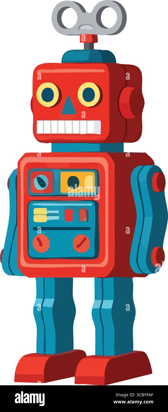 Classic Red Blue Robot Toy. This delightful automated plaything with ...