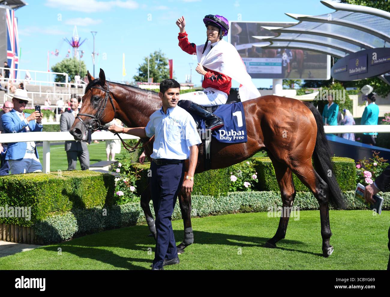 Team Asia jockey Ryusei Sakai after winning the Dubai Duty Free Shergar ...