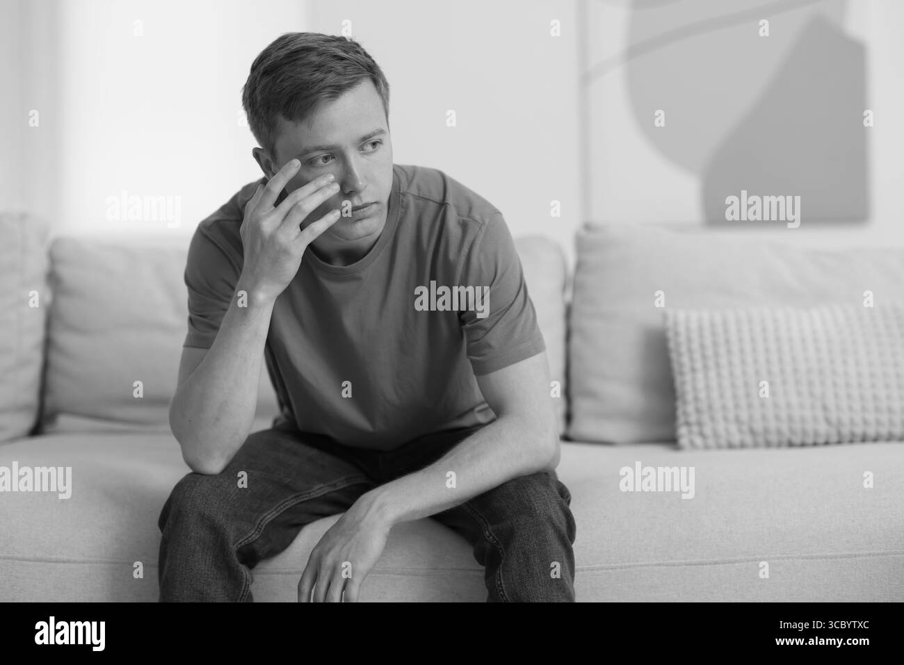 Frustrated man fatigue headache Black and White Stock Photos & Images ...