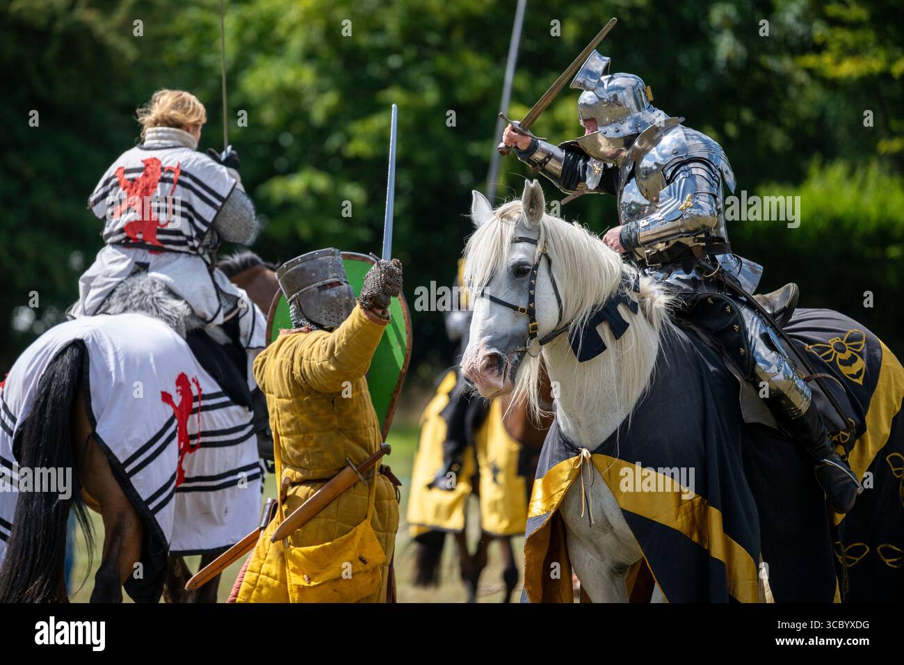 Chalfont, UK. 9 August 2025. Re enactors during a medieval warhorses ...