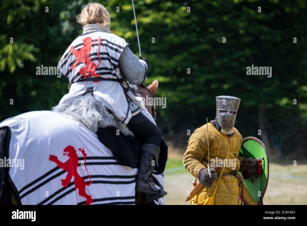 Chalfont, UK. 9 August 2025. Re enactors during a medieval warhorses ...