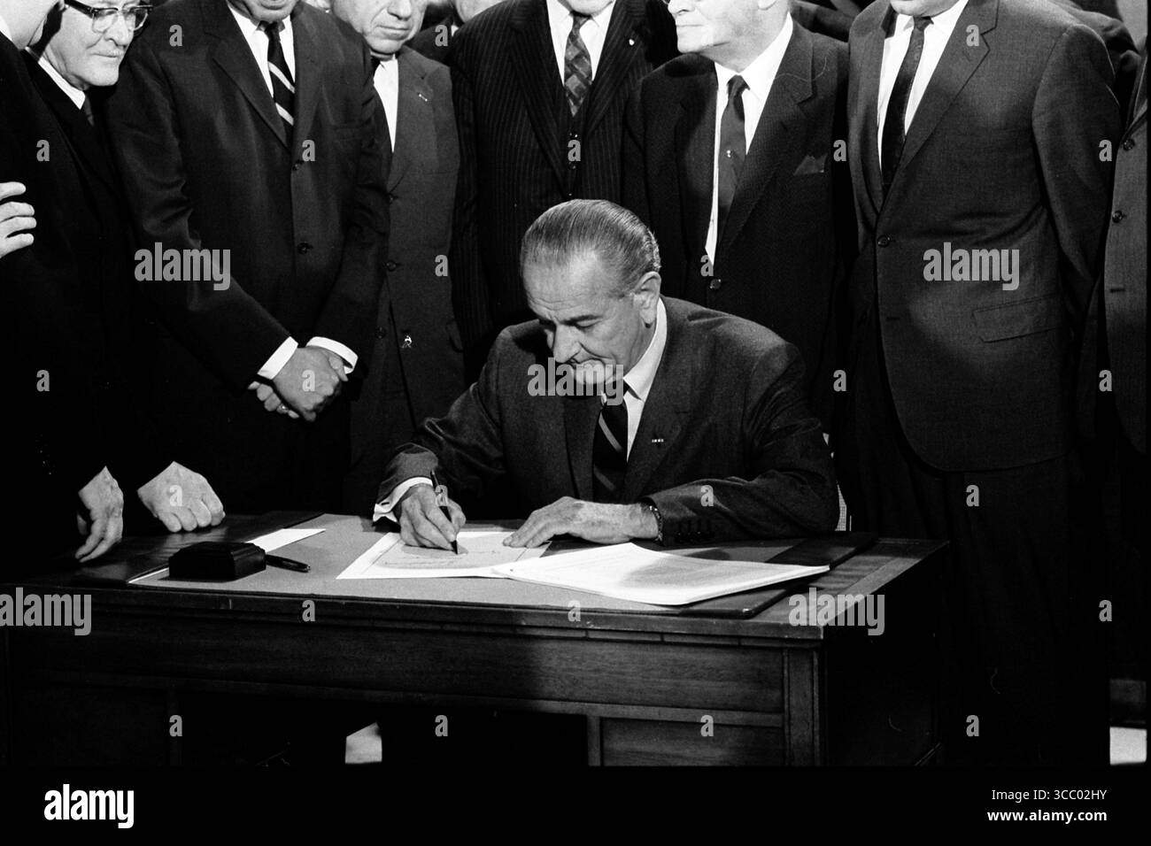 U.S. President Lyndon B. Johnson signing the Civil Rights Act of 1968 ...