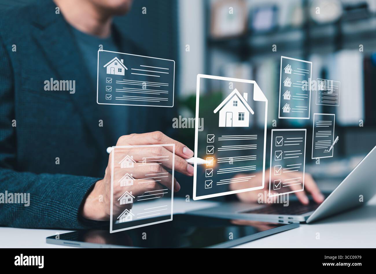 Real Estate Property Management and Checklist Concept. Person working ...