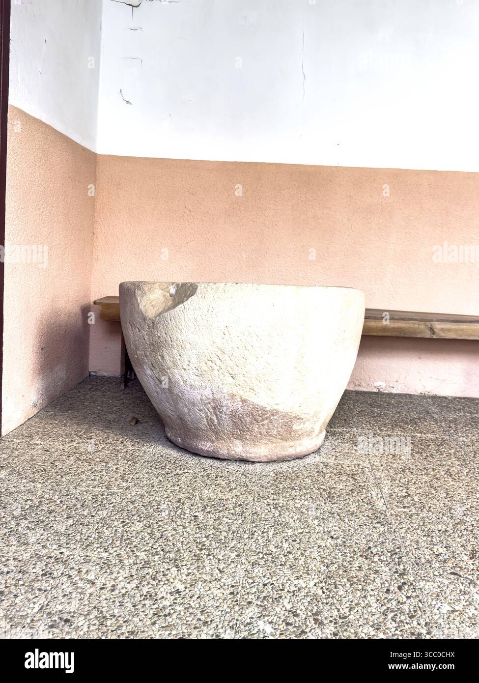 Old stone baptismal font located in San Juan Bautista Church, Fresno ...
