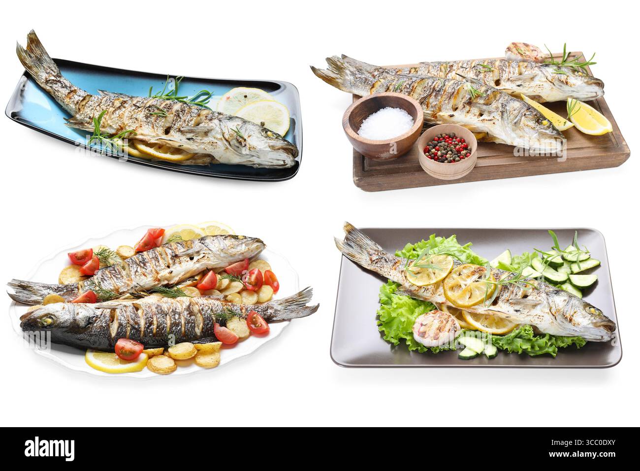 Fried fish. Dishes isolated on white, set Stock Photo - Alamy