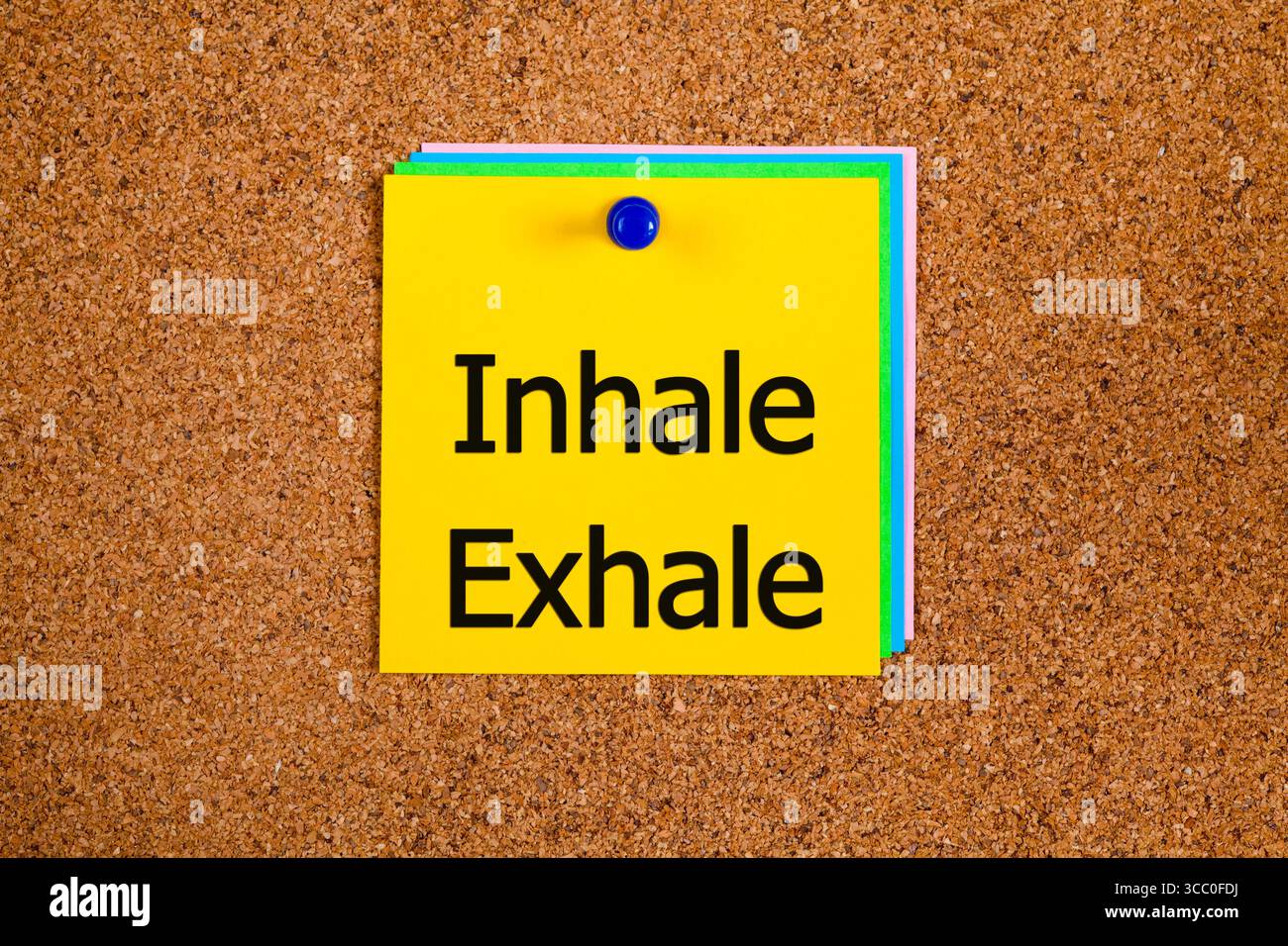 Paper notes with words Inhale Exhale on a cork board Stock Photo - Alamy