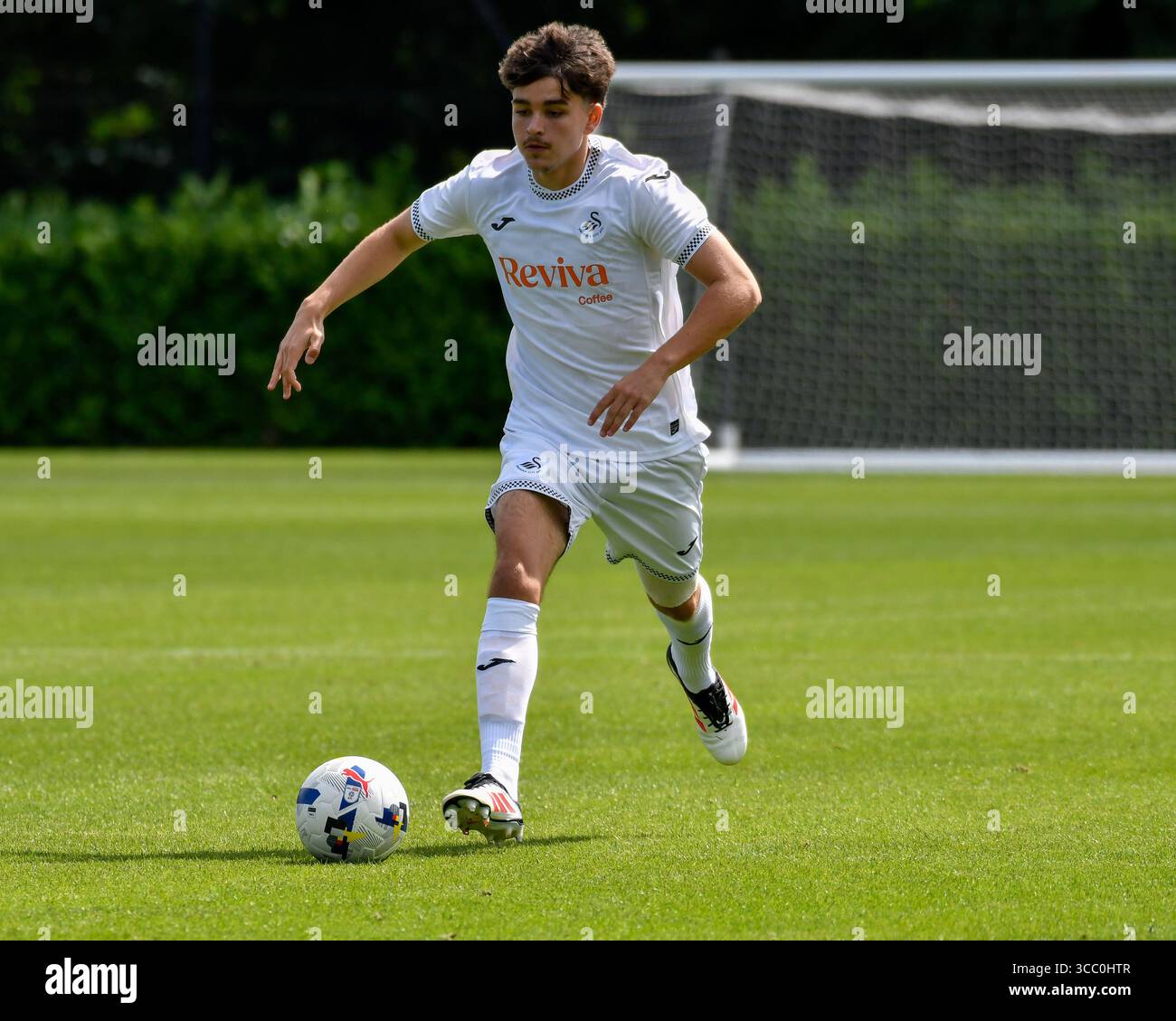 Landore, Swansea, Wales. 9 August 2025. Milo Robinson of Swansea City ...