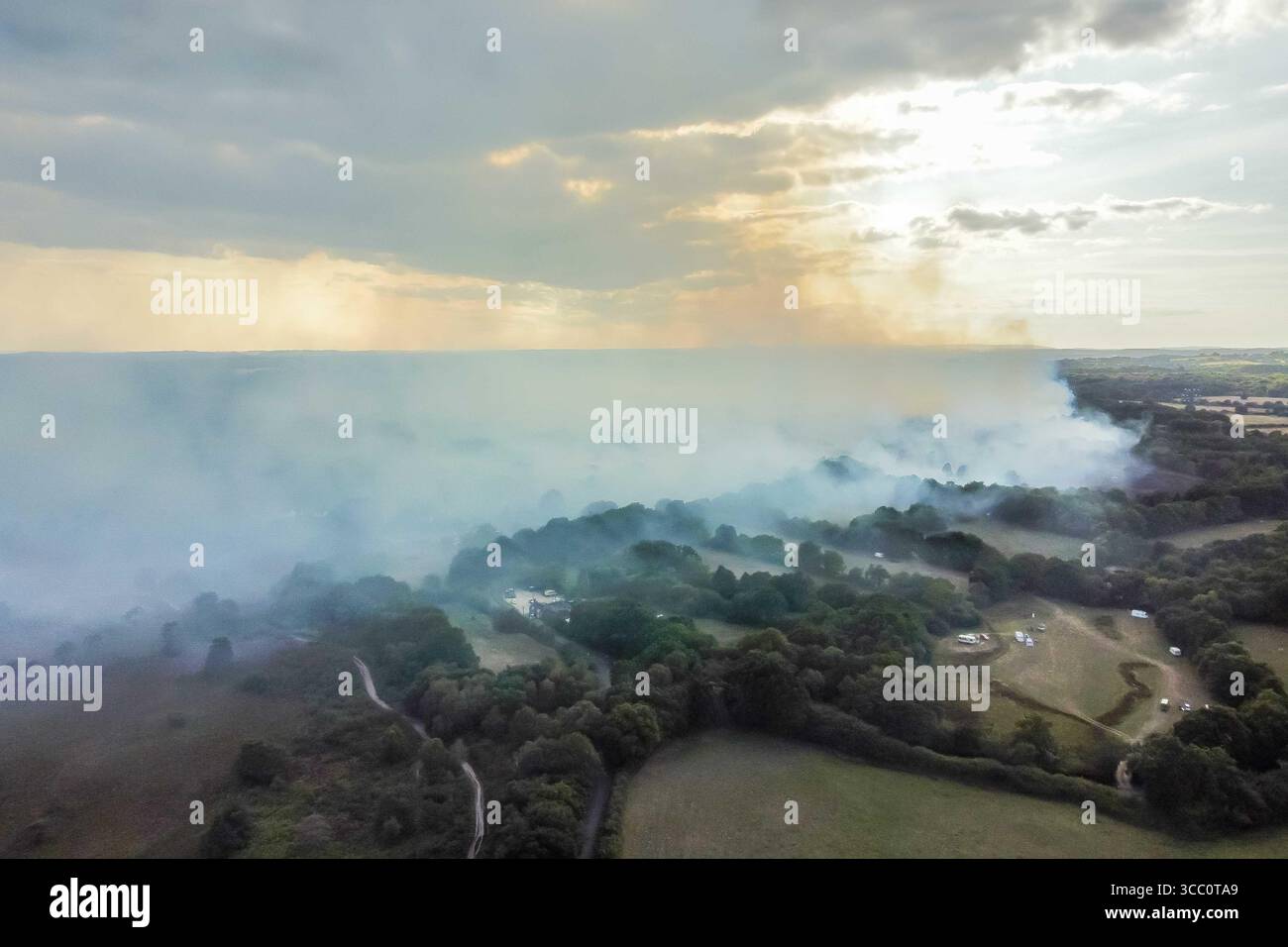 Holt, Dorset, UK. 9th August 2025. UK Weather. Aerial view towards the ...