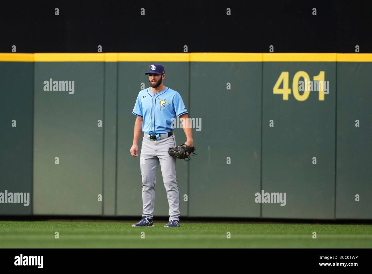 Tampa Bay Rays center fielder Tristan Peters looks on during a baseball ...