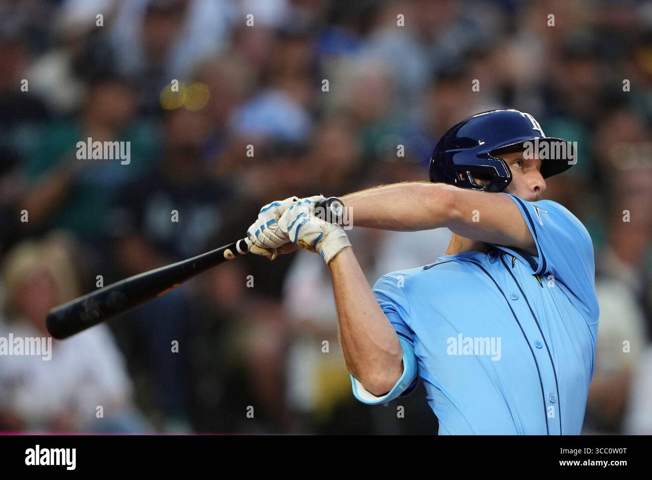 Tampa Bay Rays' Tristan Peters follows through on a swing against the ...