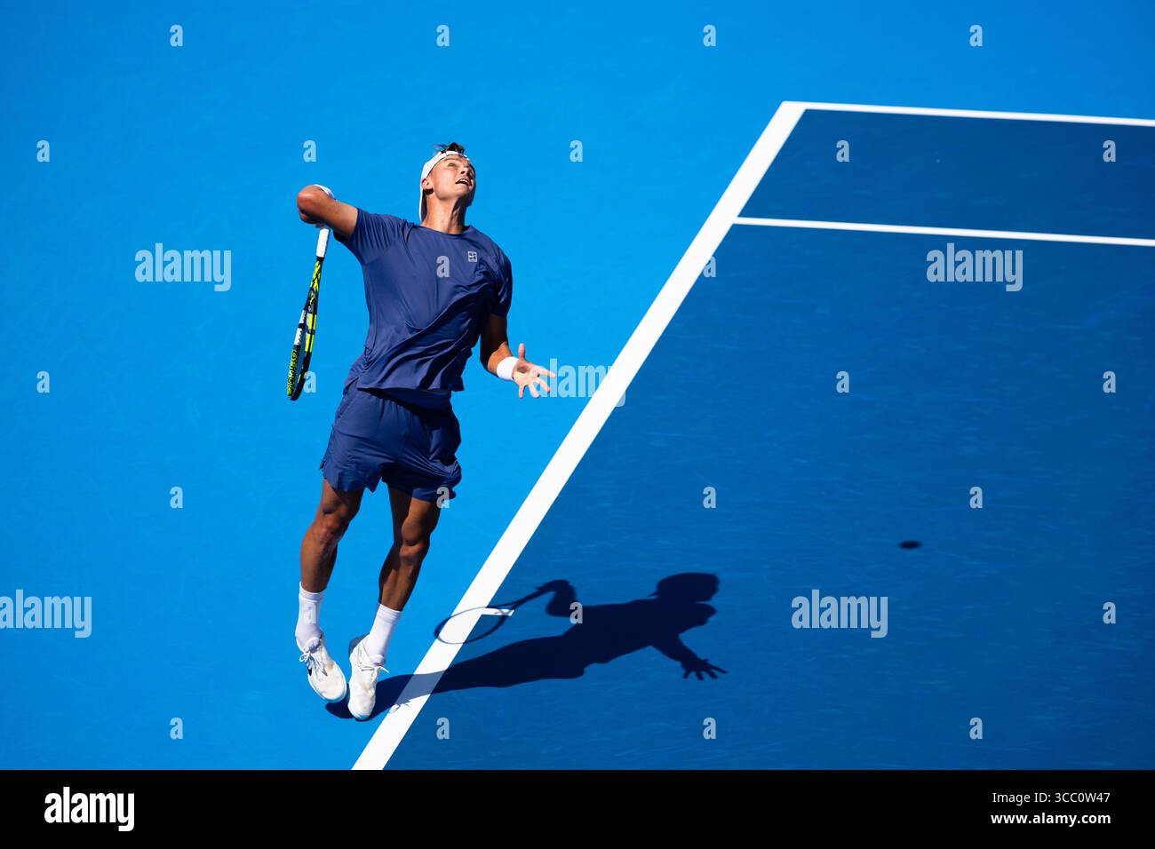 MASON, OHIO - AUGUST 09: Holger Rune of Denmark serves against Roman ...