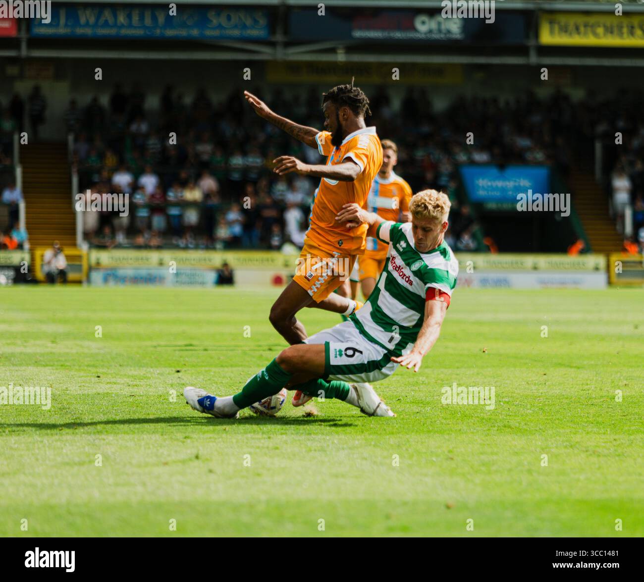 Yeovil Town's Jake Wannell tackles Hartlepool United’s Jermaine Francis ...