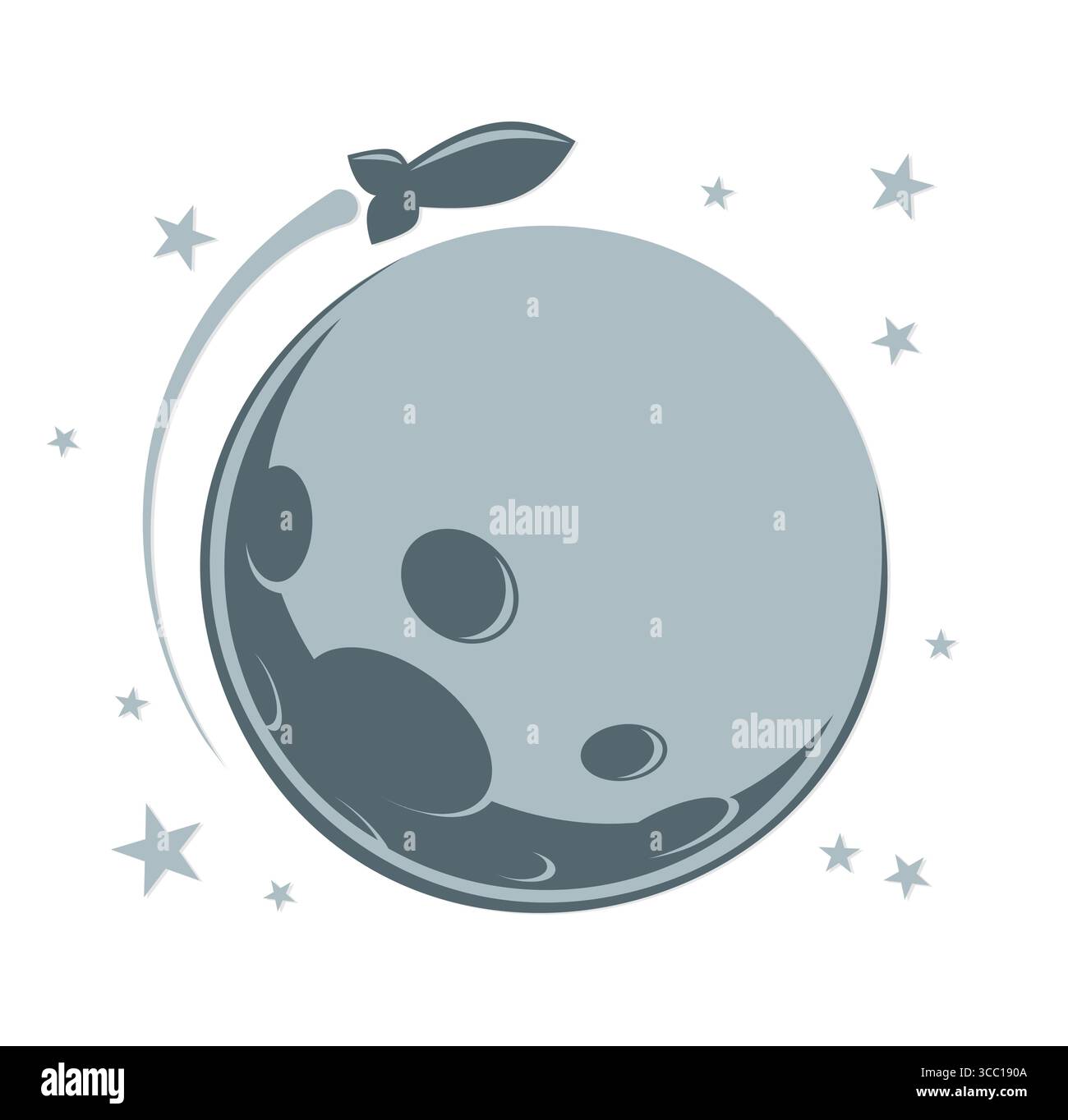 The blue moon with flying rocket and stars Stock Vector Image & Art - Alamy