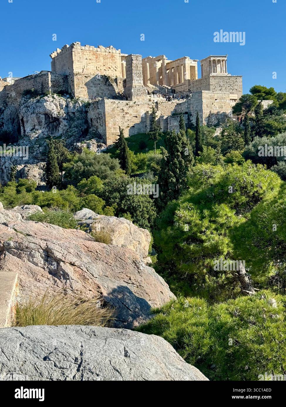 The Acropolis of Athens under clear blue skies, Greece Stock Photo - Alamy