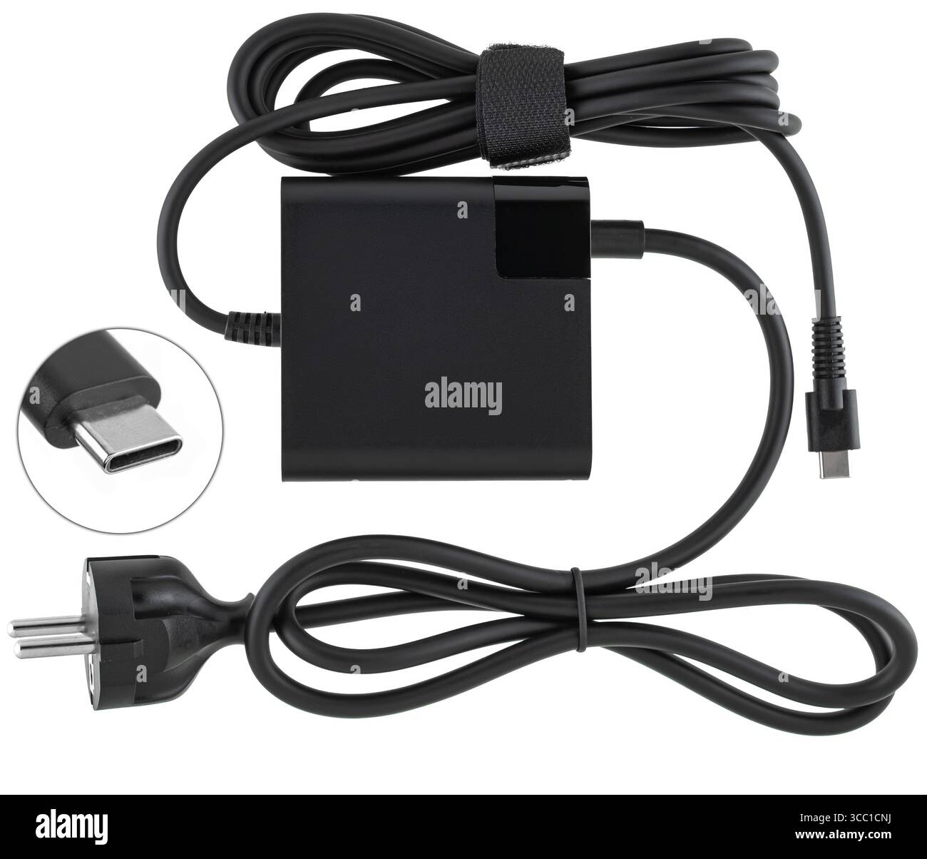 Laptop power adapter, black, on a white background in isolation Stock ...