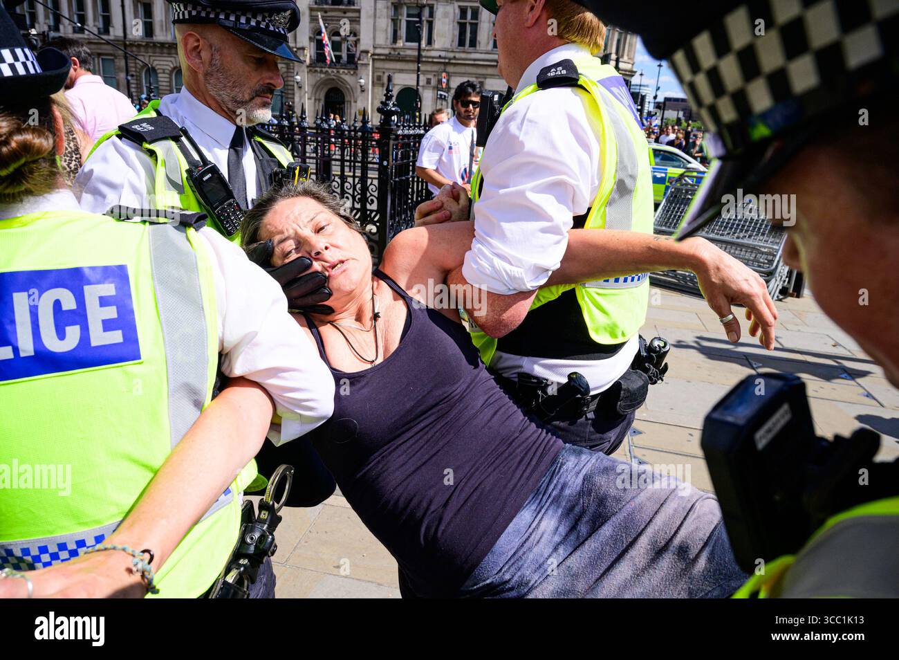 London, UK. 09, August, 2025. Police officers detain Palestinian ...