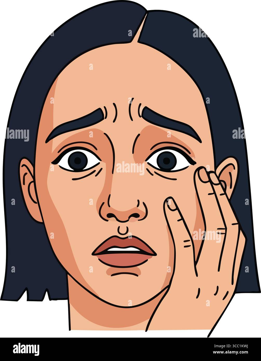 Anxious Woman Face Illustration. This artwork portrays a young female ...