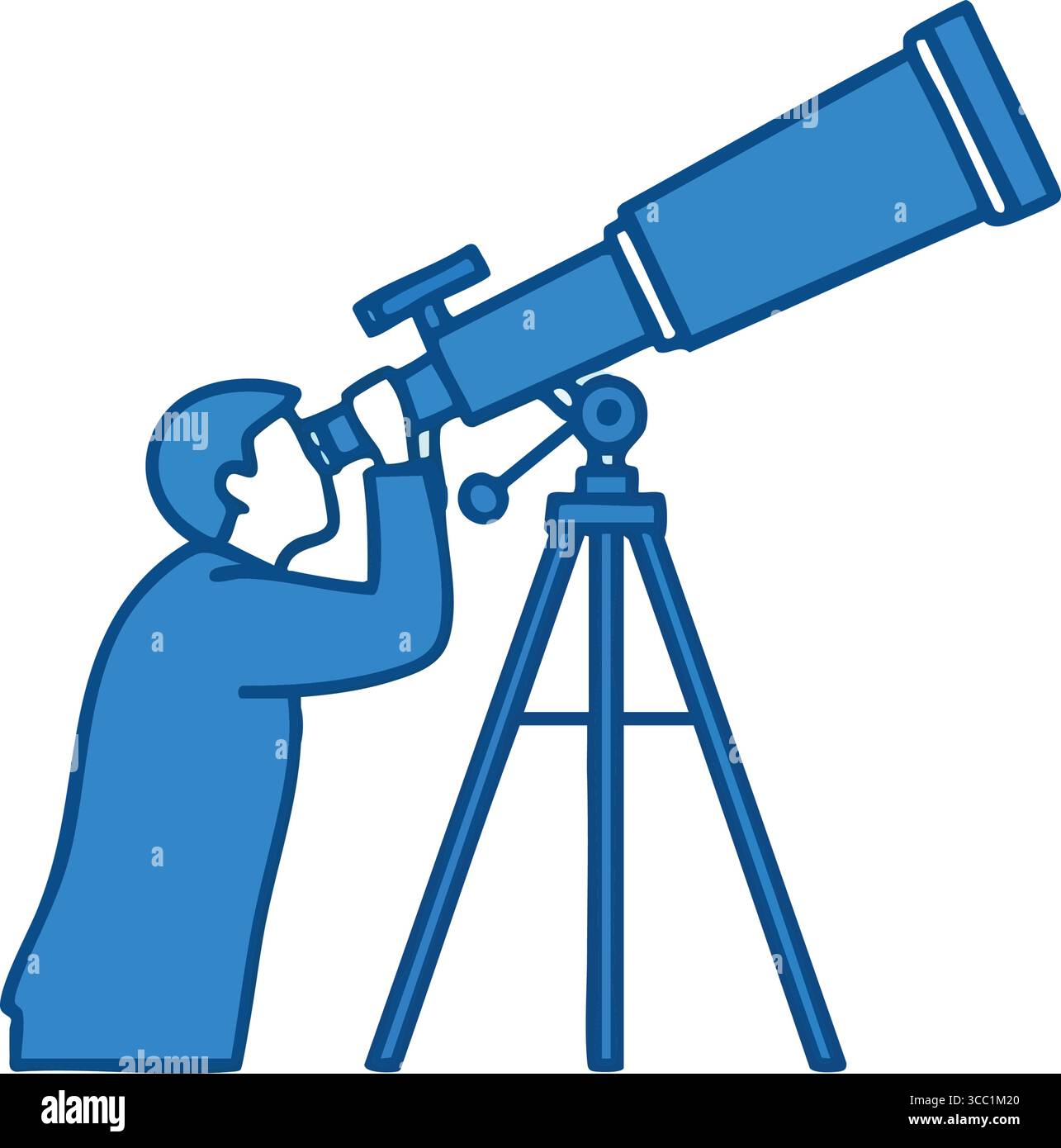 Astronomer Observing Cosmos. A figure looks intently through an optical ...