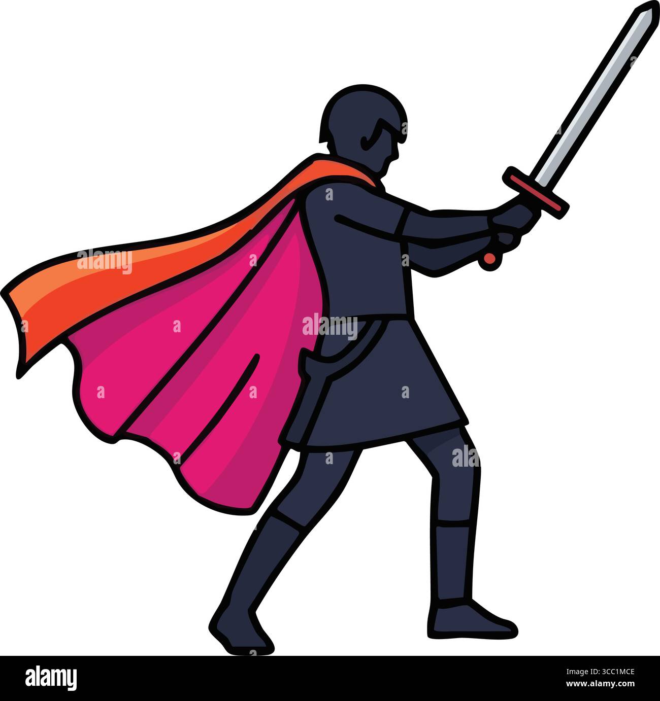 Heroic Swordsman Dynamic Pose. Stylized graphic of a formidable ...