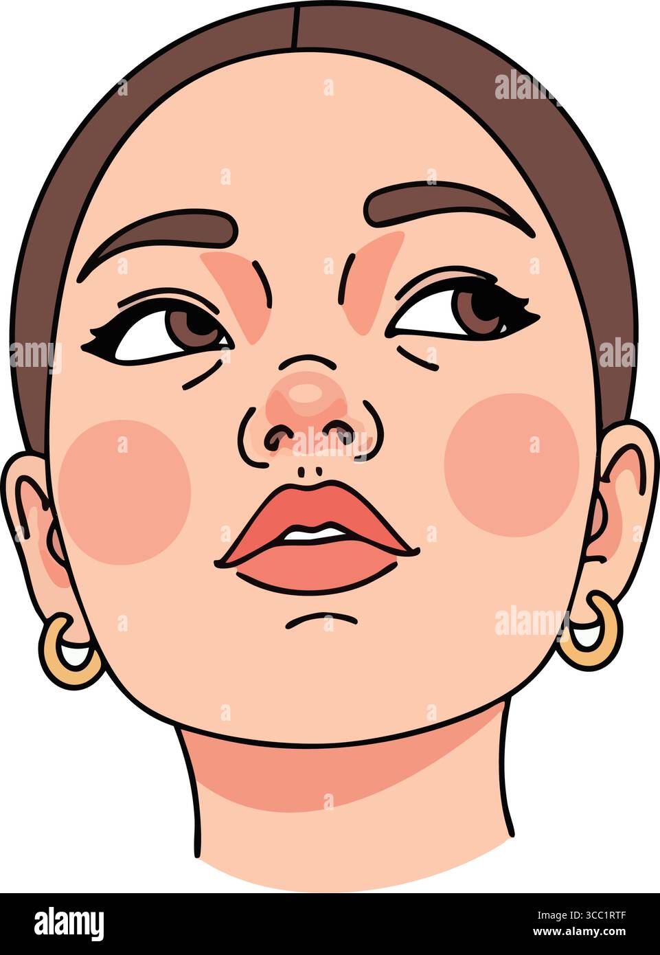 Sassy Female Character Illustration. A stylized woman's face gazes thoughtfully sideways. This ...