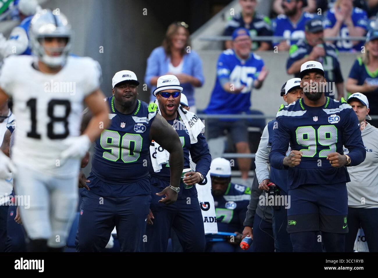 Seattle Seahawks defensive tackle Jarran Reed (90) reacts with ...
