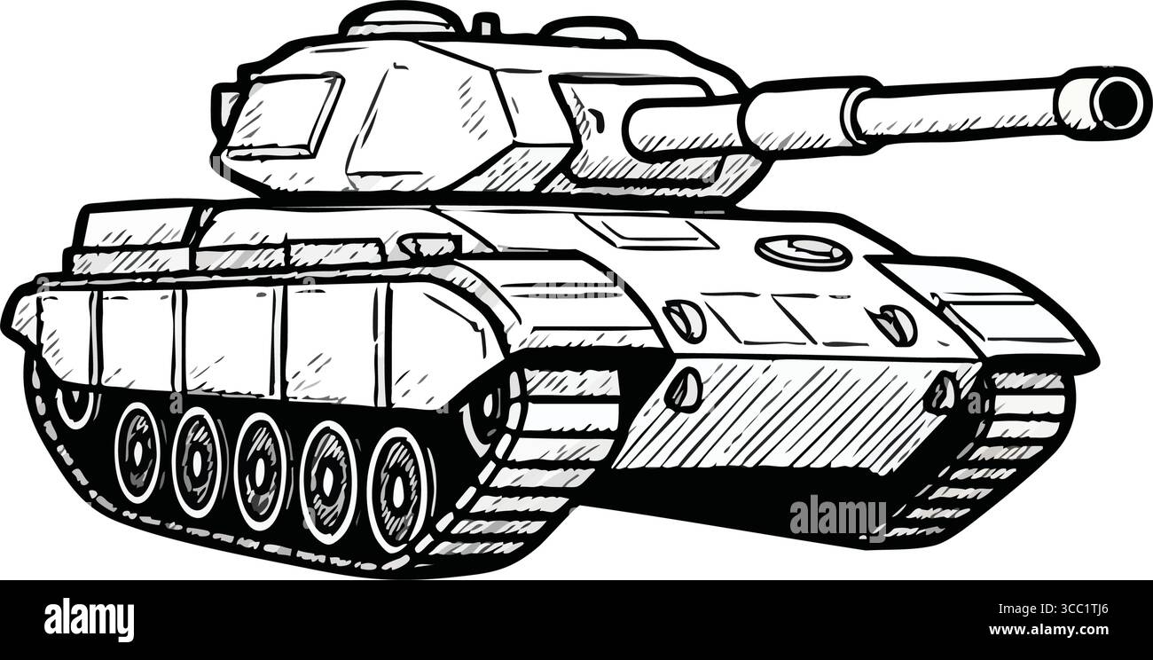 Modern Combat Tank Sketch Art. A striking monochrome depiction of an ...
