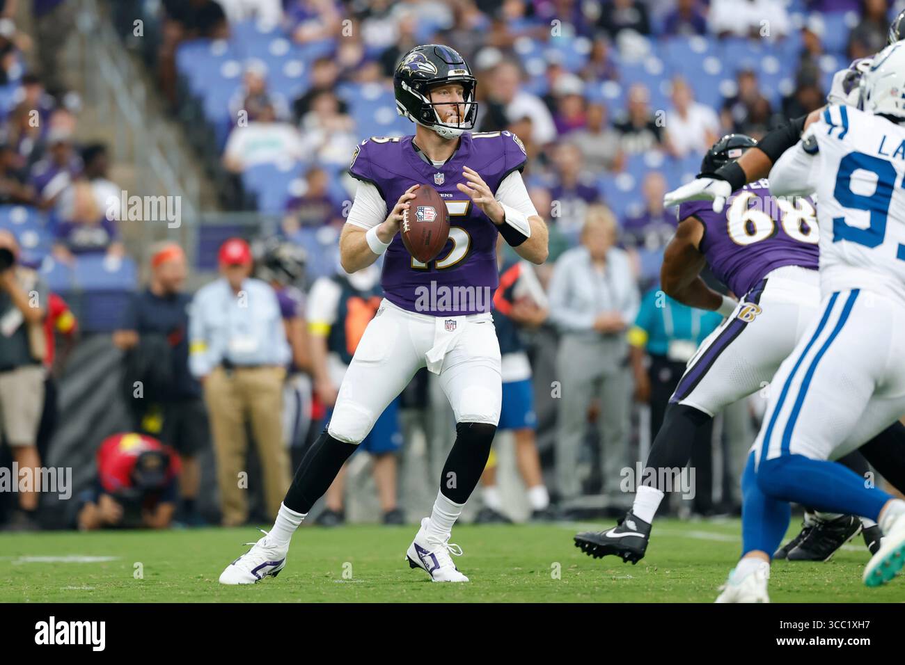 Baltimore Ravens quarterback Cooper Rush looks to pass the ball during ...