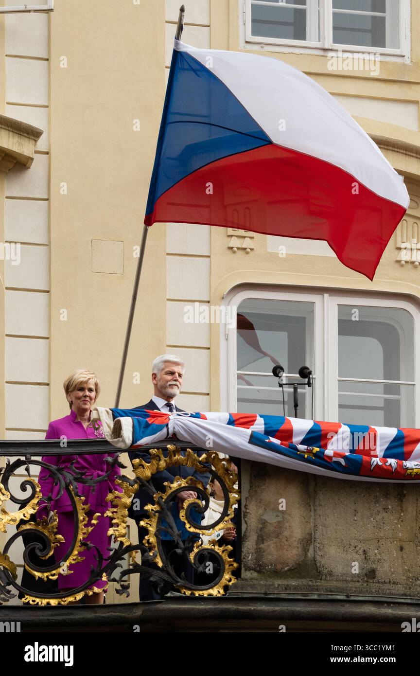 Czech President Petr Pavel with first lady Eva Pavlova delivering ...