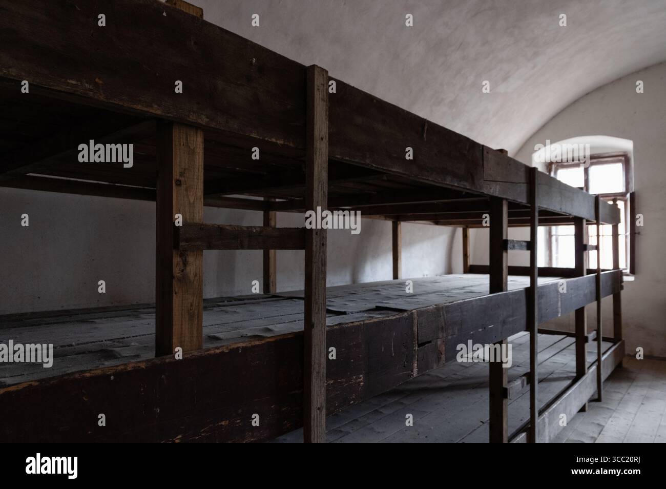 Wooden bunk beds in mass prison cells in the Small Fortress, which ...