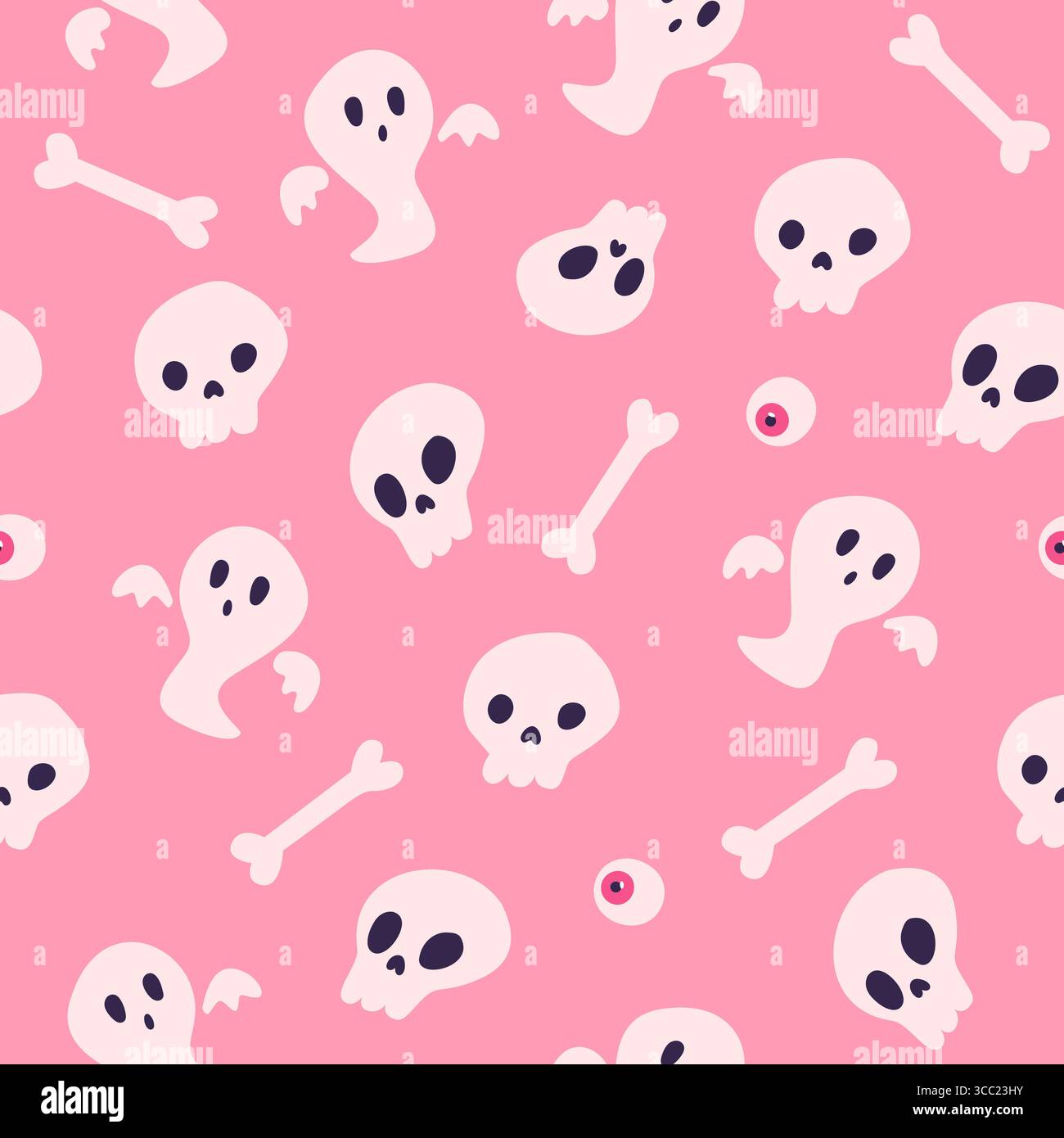 Pink halloween seamless pattern with skull, bones and ghost. Barbiecore ...