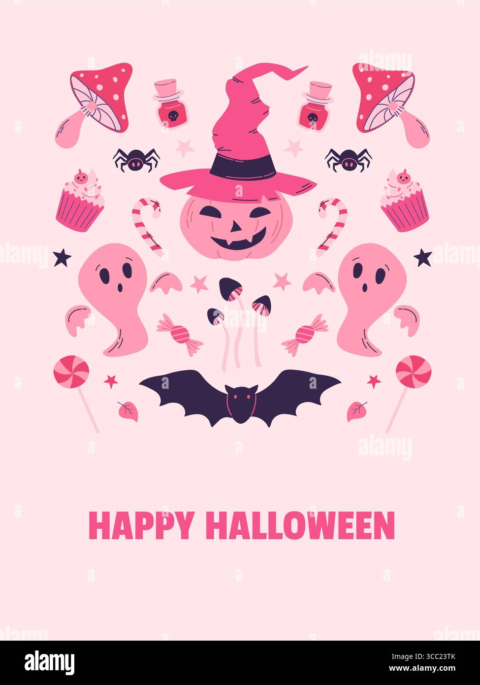 Happy Halloween party poster, invitation, pinkcore background ...