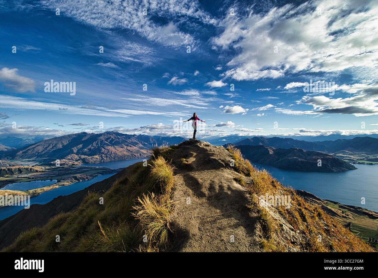 Hiker on Roys Peak Lookout Stock Photo - Alamy
