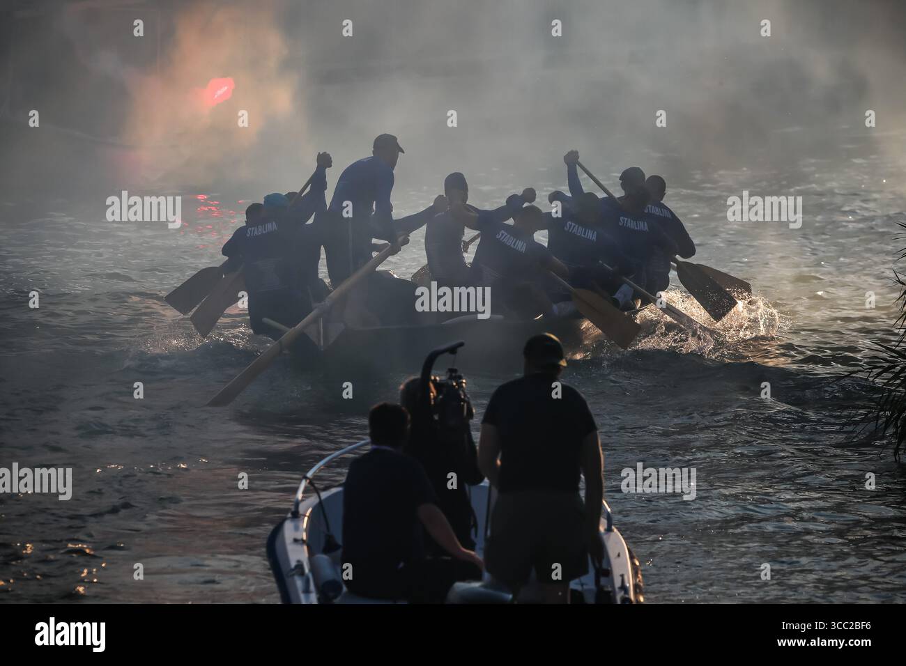 Teams compete dwining 28th Ladja Marathon on the Neretva river in Rogotin, Croatia on August 9 ...