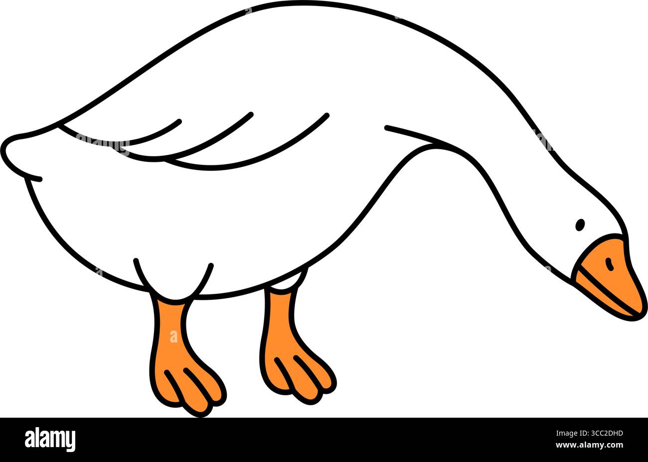 Minimalist outline illustration of a goose bending down with neck ...