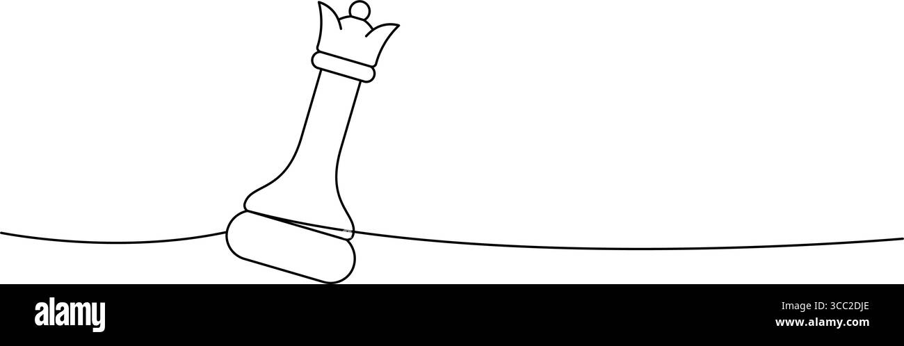 minimalist line art of a tilted chess queen piece on a single line ...